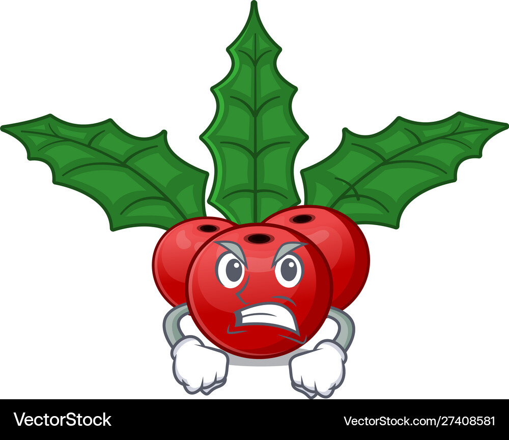 Angry christmas holly berry with character shape Vector Image
