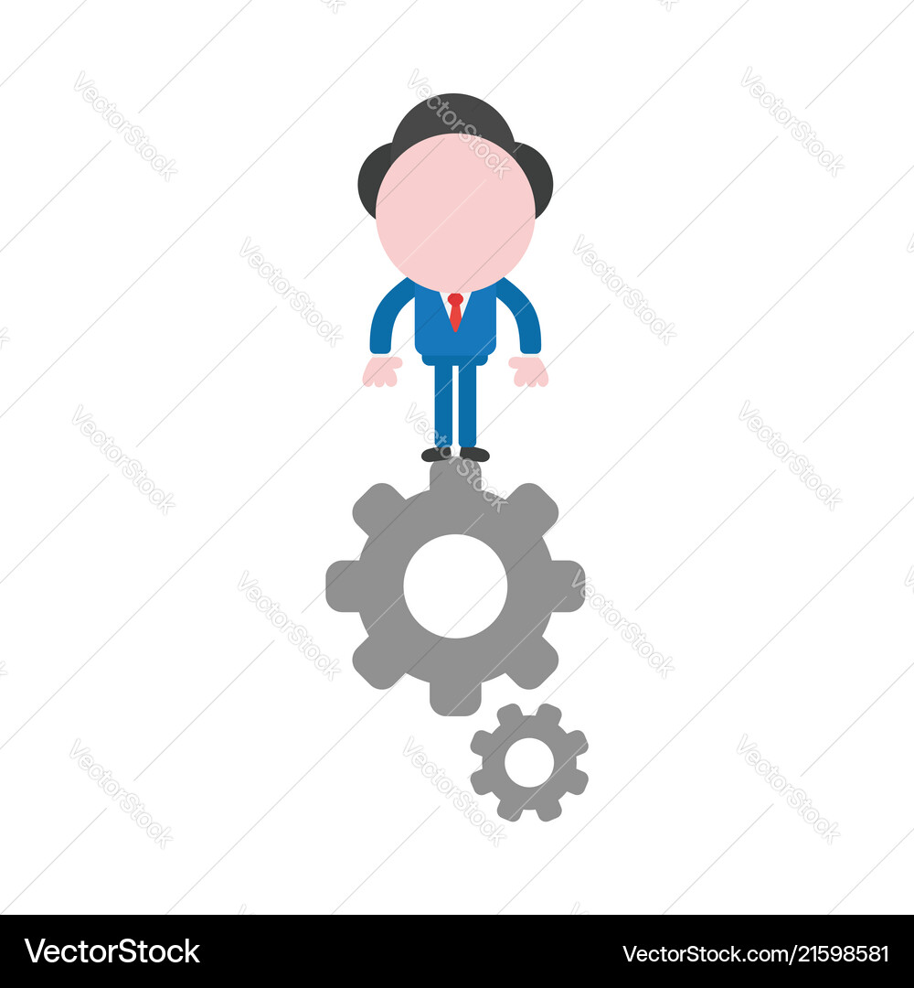 Businessman character standing on gears Royalty Free Vector