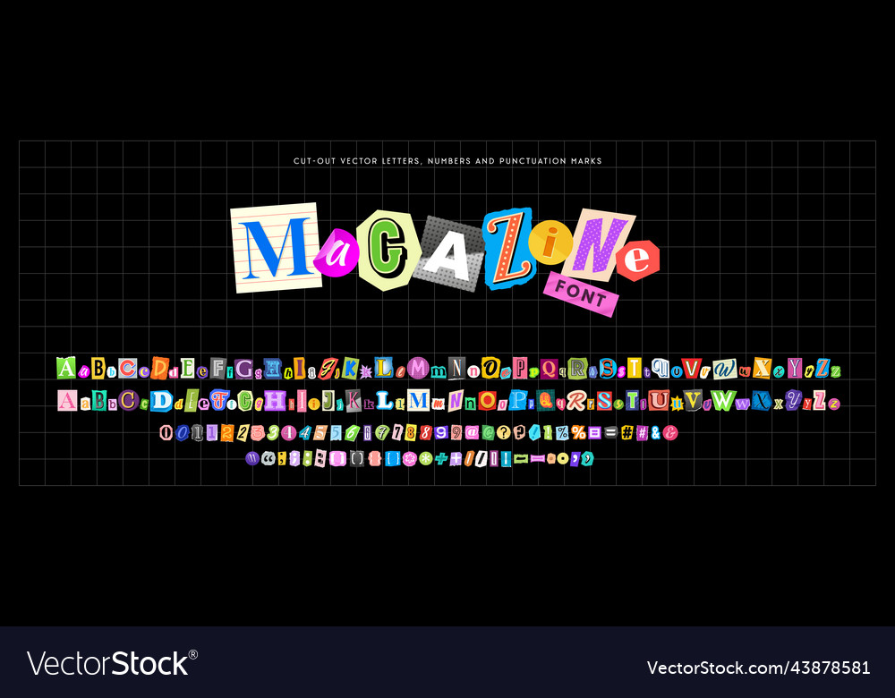 Color letters numbers and punctuation marks cut Vector Image