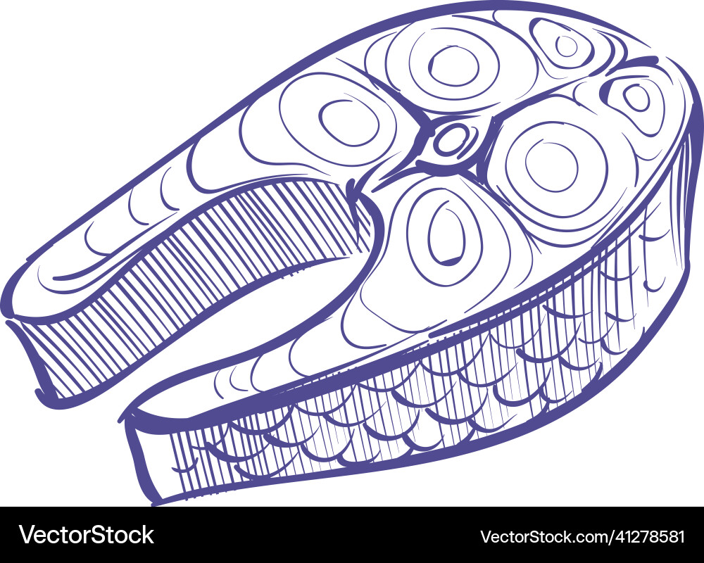 Fish steak in hand drawn style seafood Royalty Free Vector