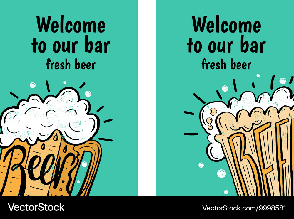 Hand drawn flyers with beer in glass mug text Vector Image