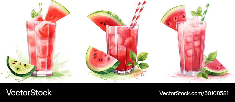 Isolated fresh watermelon smoothies watercolor Vector Image