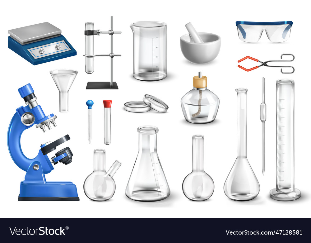 Lab flasks realistic set Royalty Free Vector Image