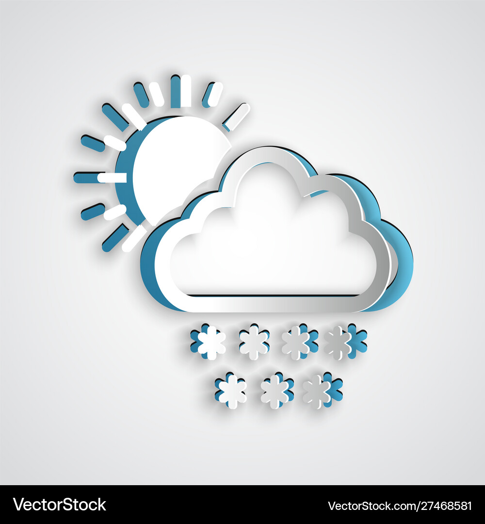 Paper cut cloud with snow and sun icon isolated Vector Image