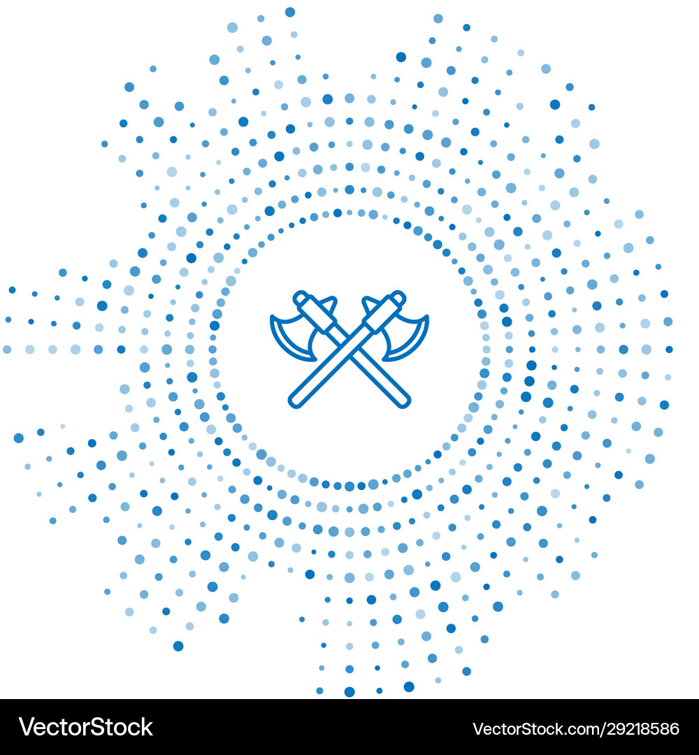Blue line crossed medieval axes icon isolated Vector Image