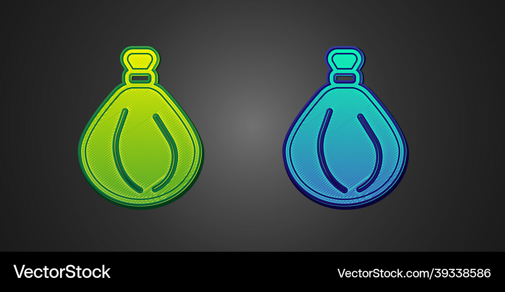 Green and blue garbage bag icon isolated on black Vector Image