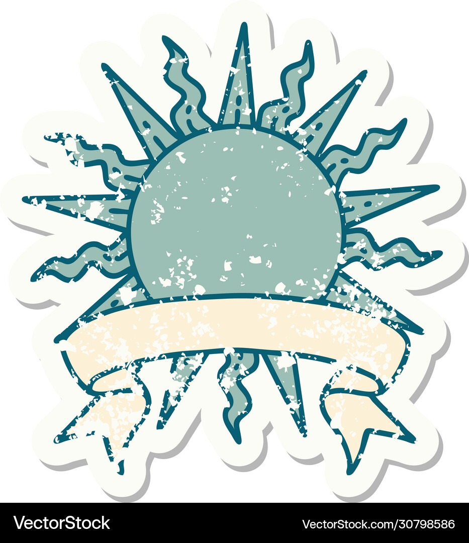 Grunge sticker with banner a sun Royalty Free Vector Image