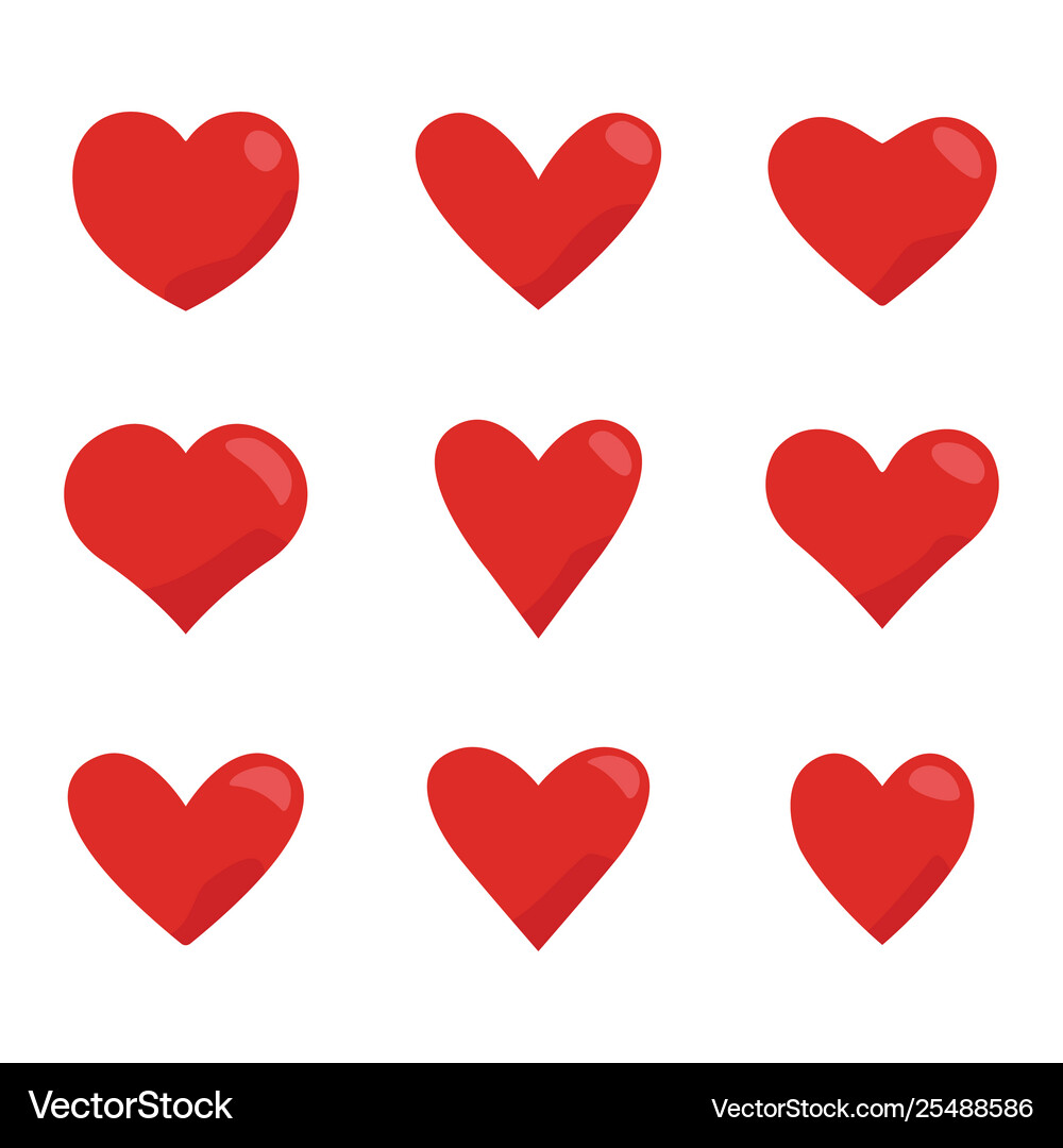 Red hearts icon set love symbol Royalty Free Vector Image