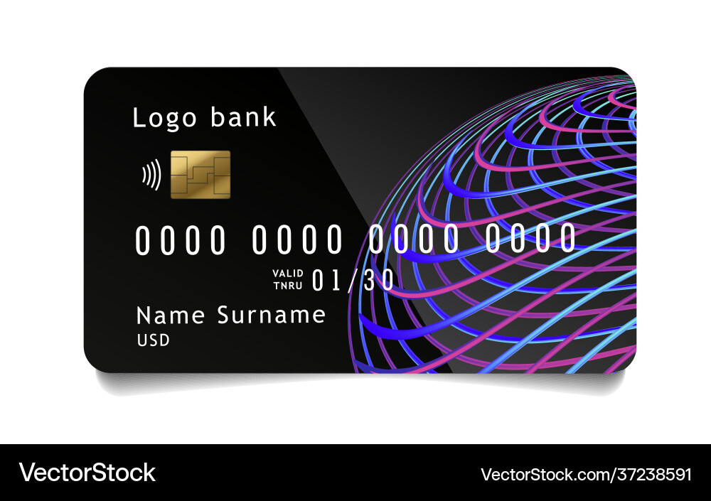 Credit card template design with bright neon Vector Image