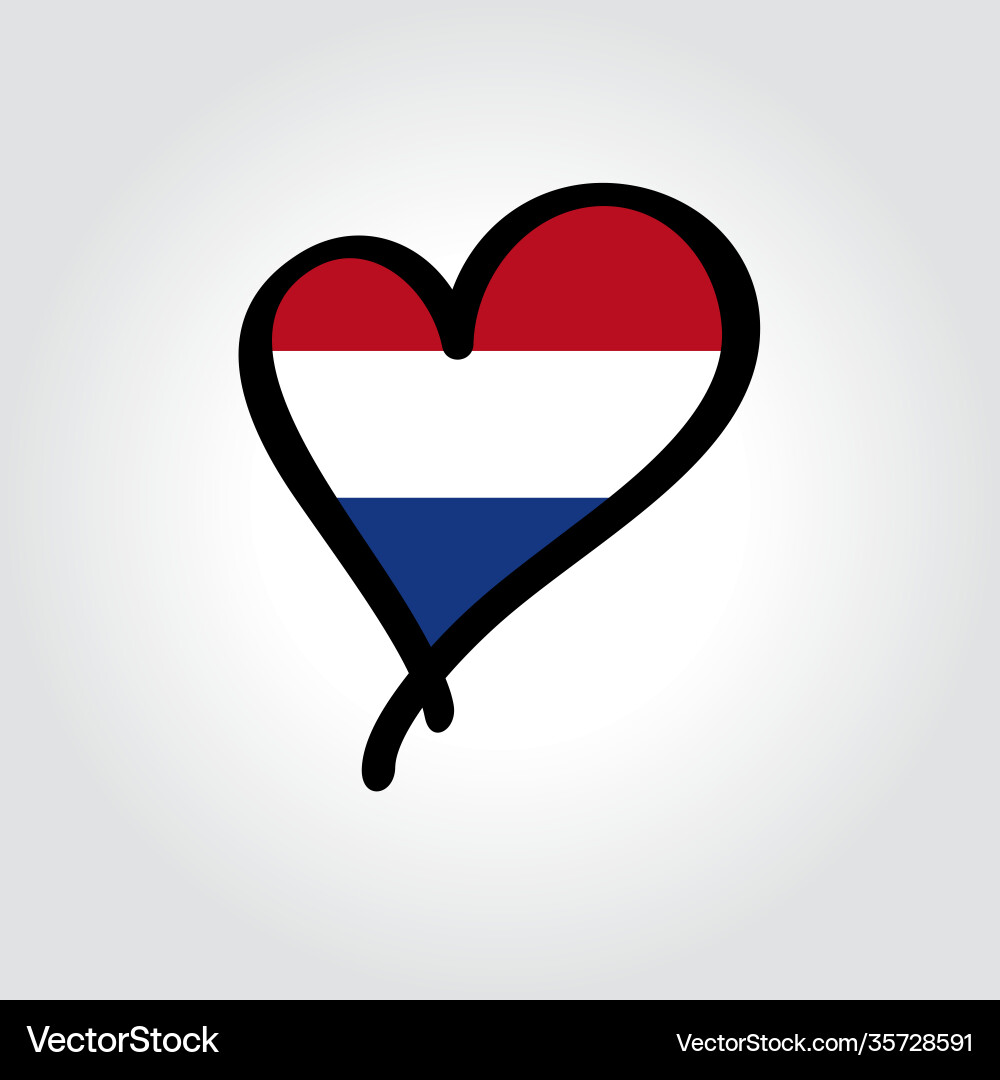 Dutch flag heart-shaped hand drawn logo Royalty Free Vector