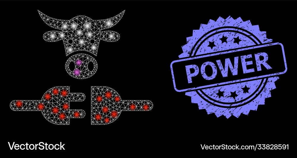 Grunge power stamp and bright web network farm Vector Image