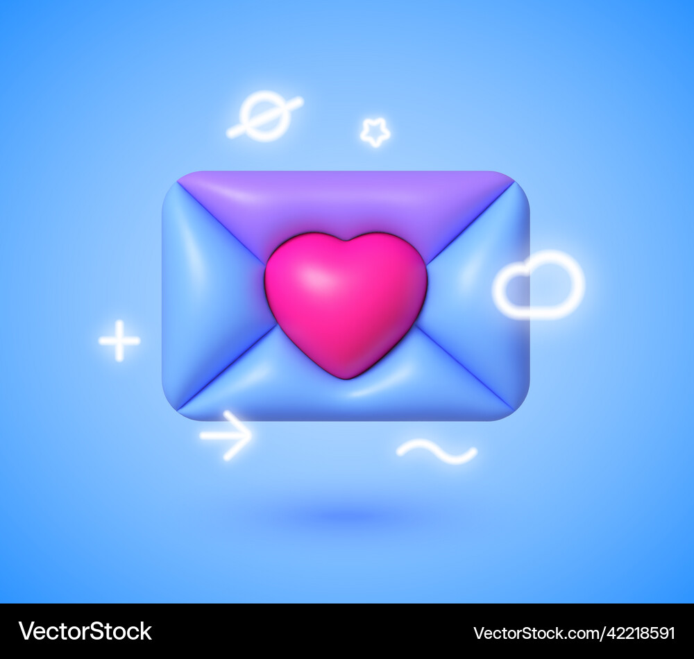 Love mail 3d neon 3d icon with red mail Royalty Free Vector