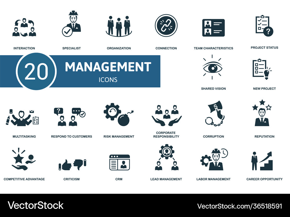 Management icon set contains editable icons Vector Image