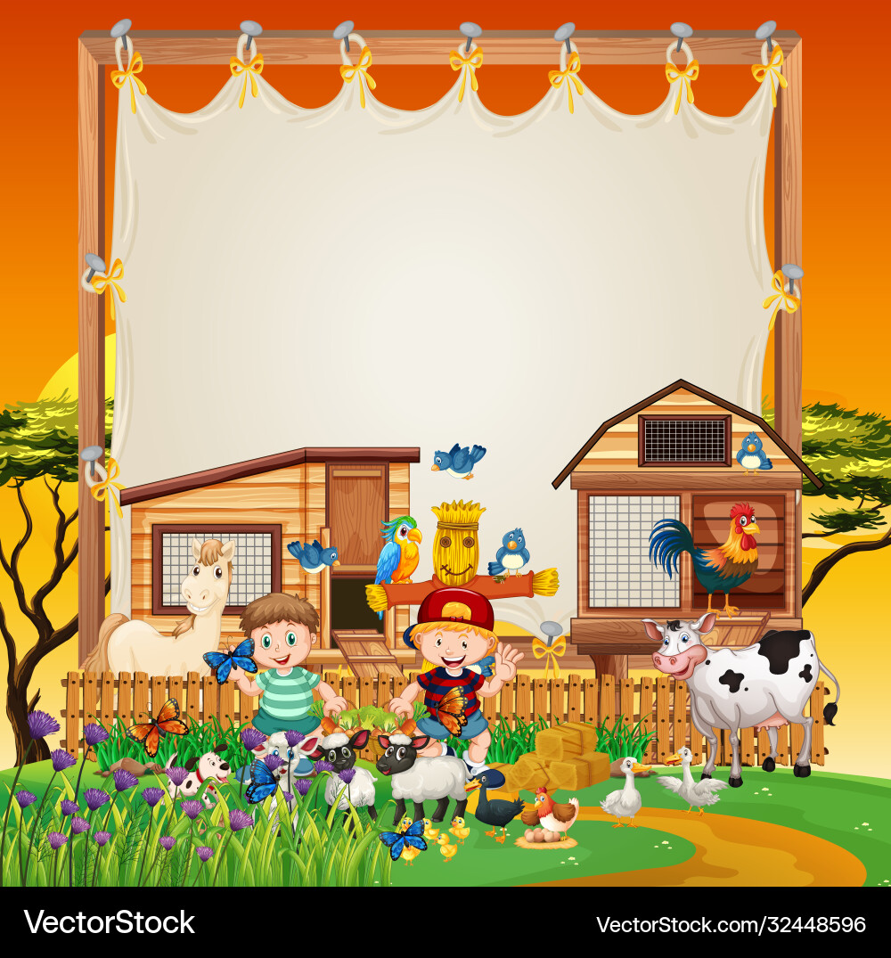 Canvas frame template in nature with animal farm Vector Image