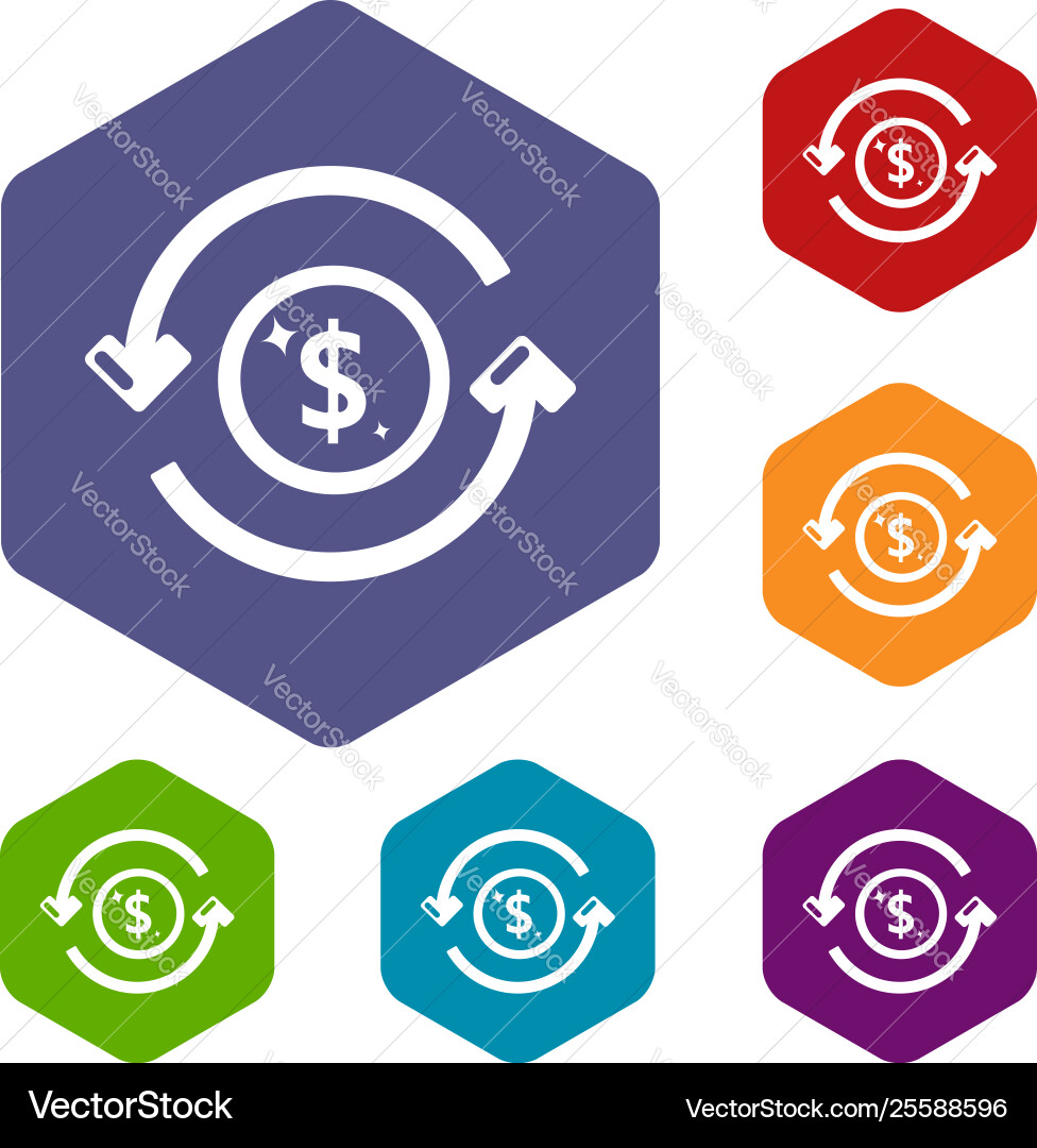 Circulation money icons hexahedron Royalty Free Vector Image