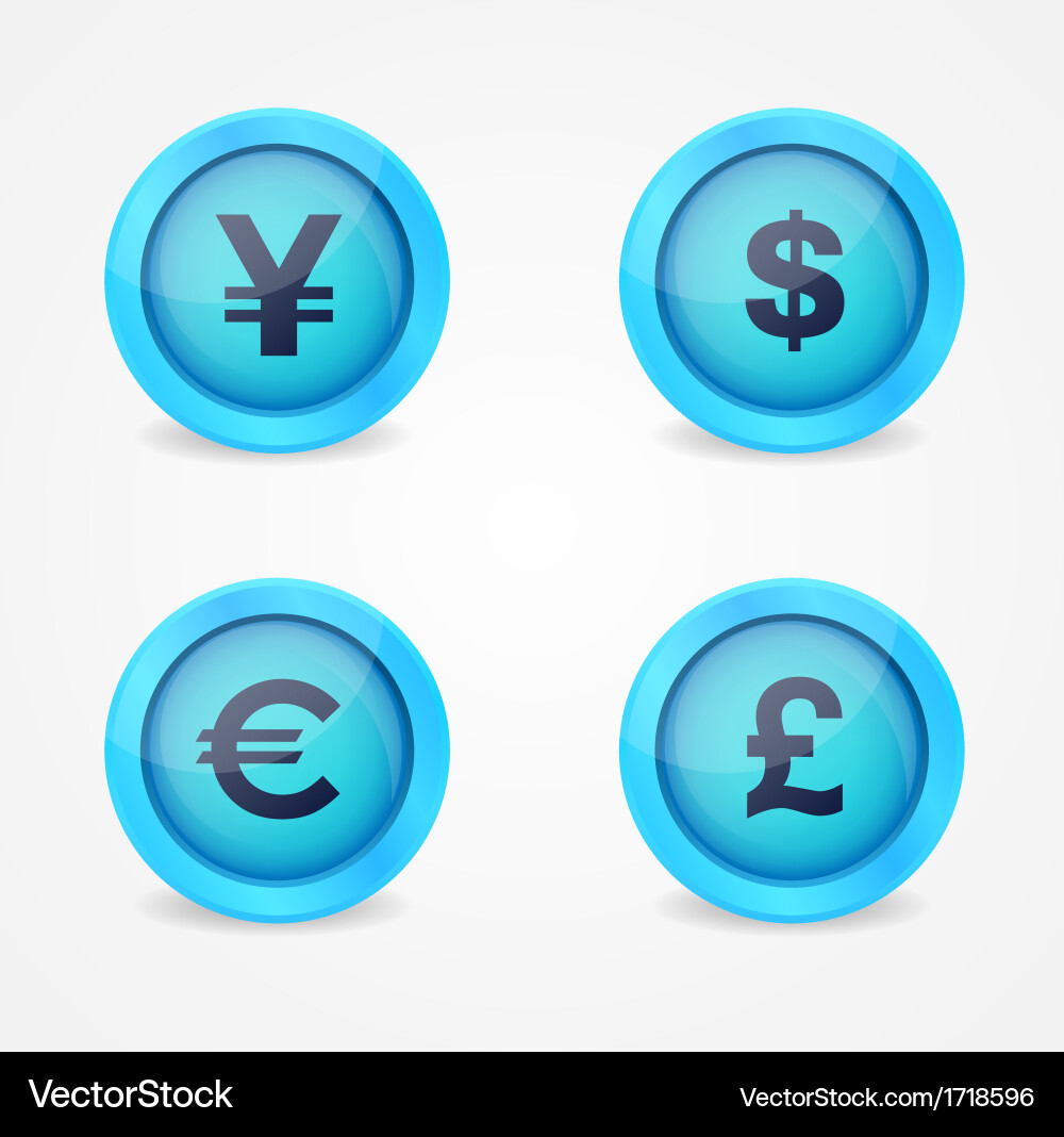 Currency signs on glossy icons Royalty Free Vector Image