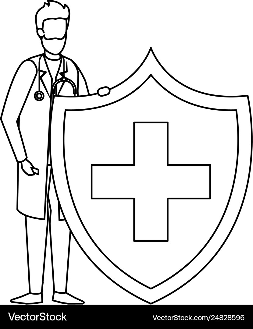 Doctor with stethoscope and health shield Vector Image