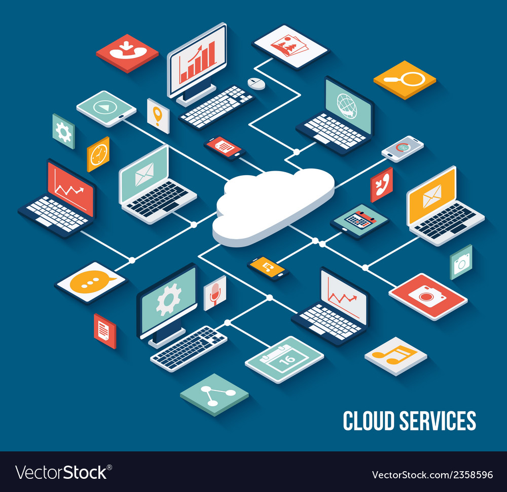 Mobile cloud services isometric Royalty Free Vector Image