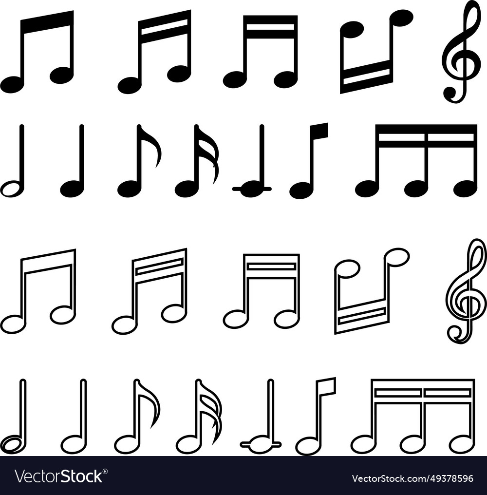 Music note flat and line icon set key Royalty Free Vector