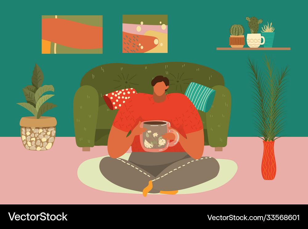 Composition relax home cartoon man room sitting Vector Image
