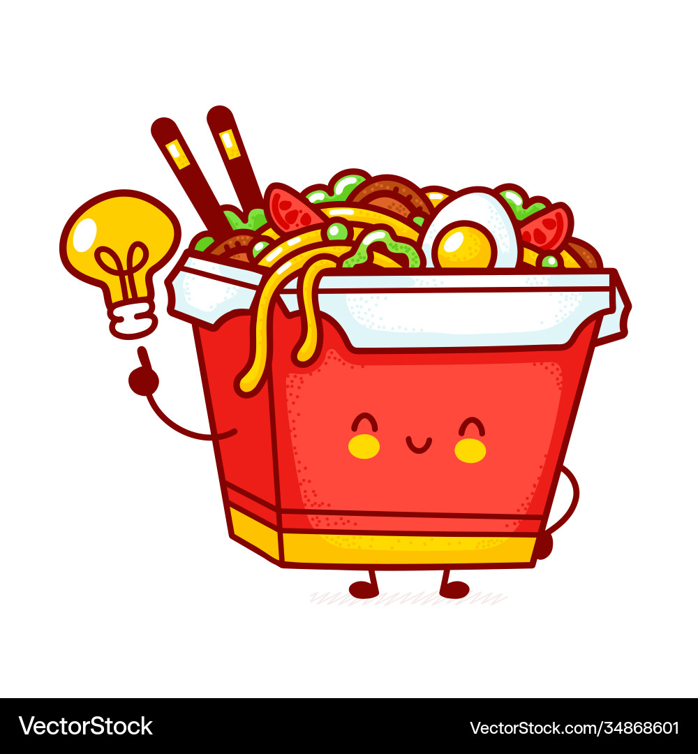 Cute funny happy wok noodle box character Vector Image