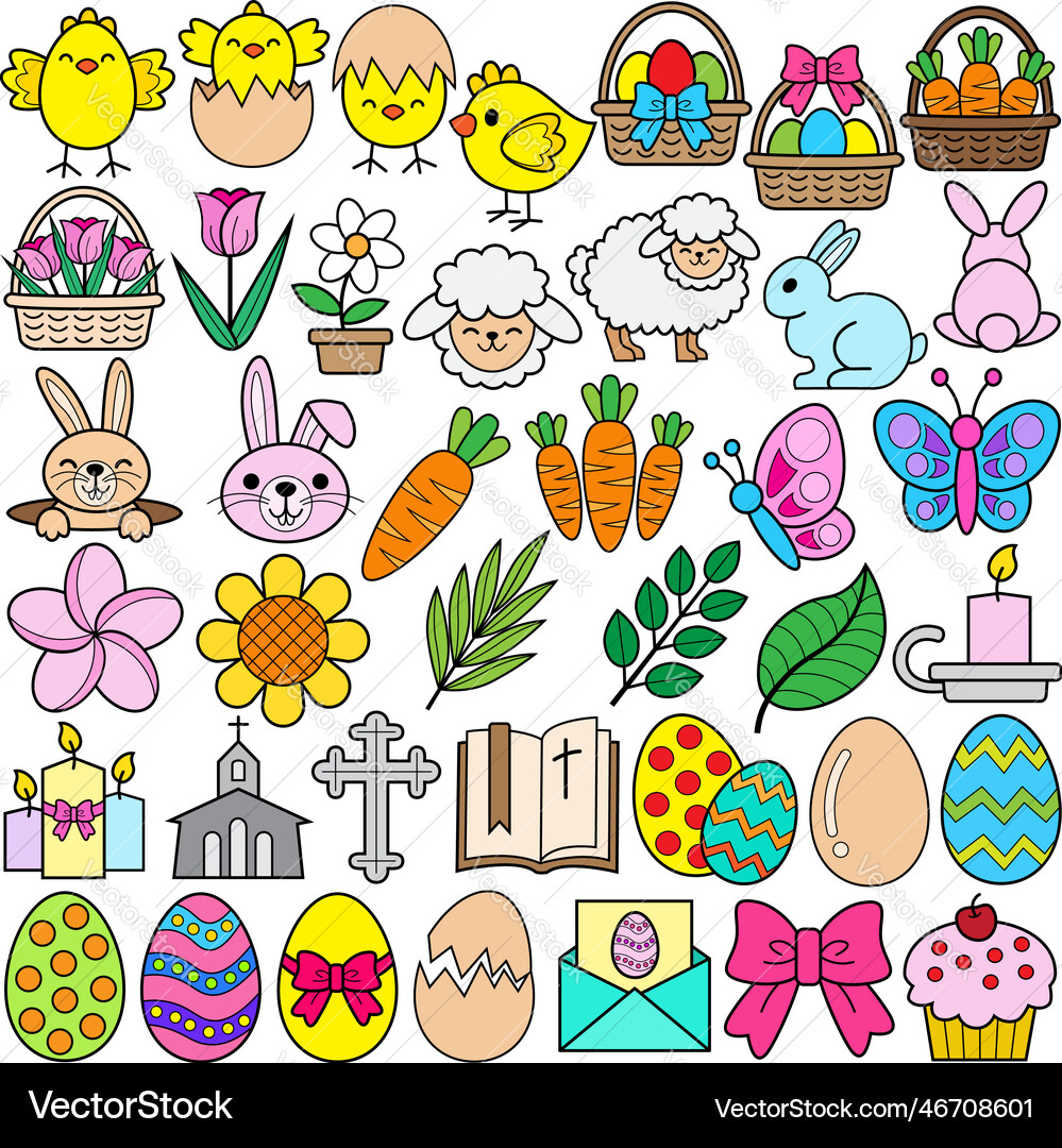 Easter color element doodle clipart set Royalty Free Vector
