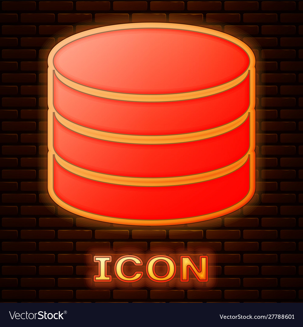 Glowing neon database icon isolated on brick wall Vector Image