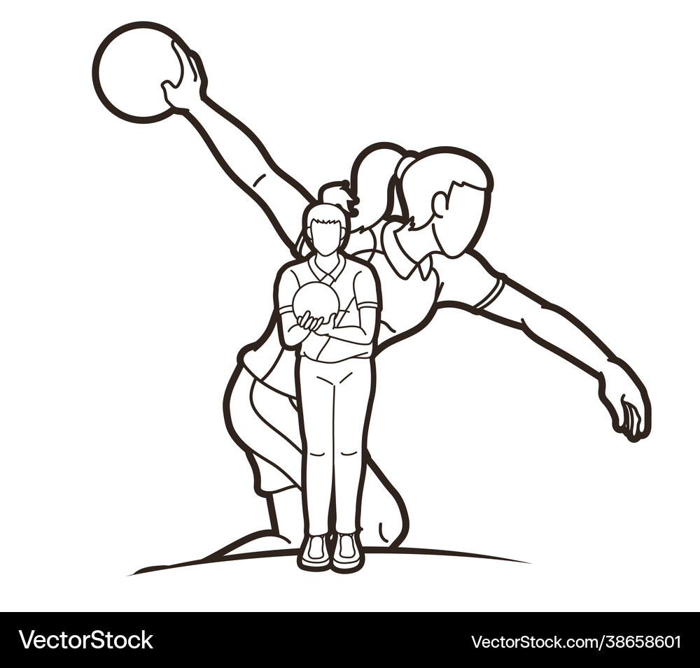 Group bowling sport female players Royalty Free Vector Image