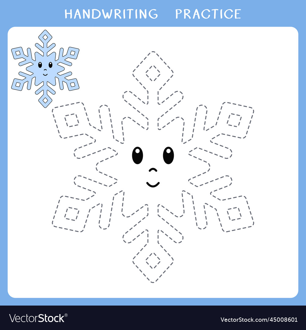 Handwriting practice sheet with cute snowflake Vector Image