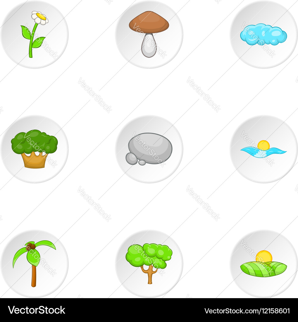 Nature icons set cartoon style Royalty Free Vector Image