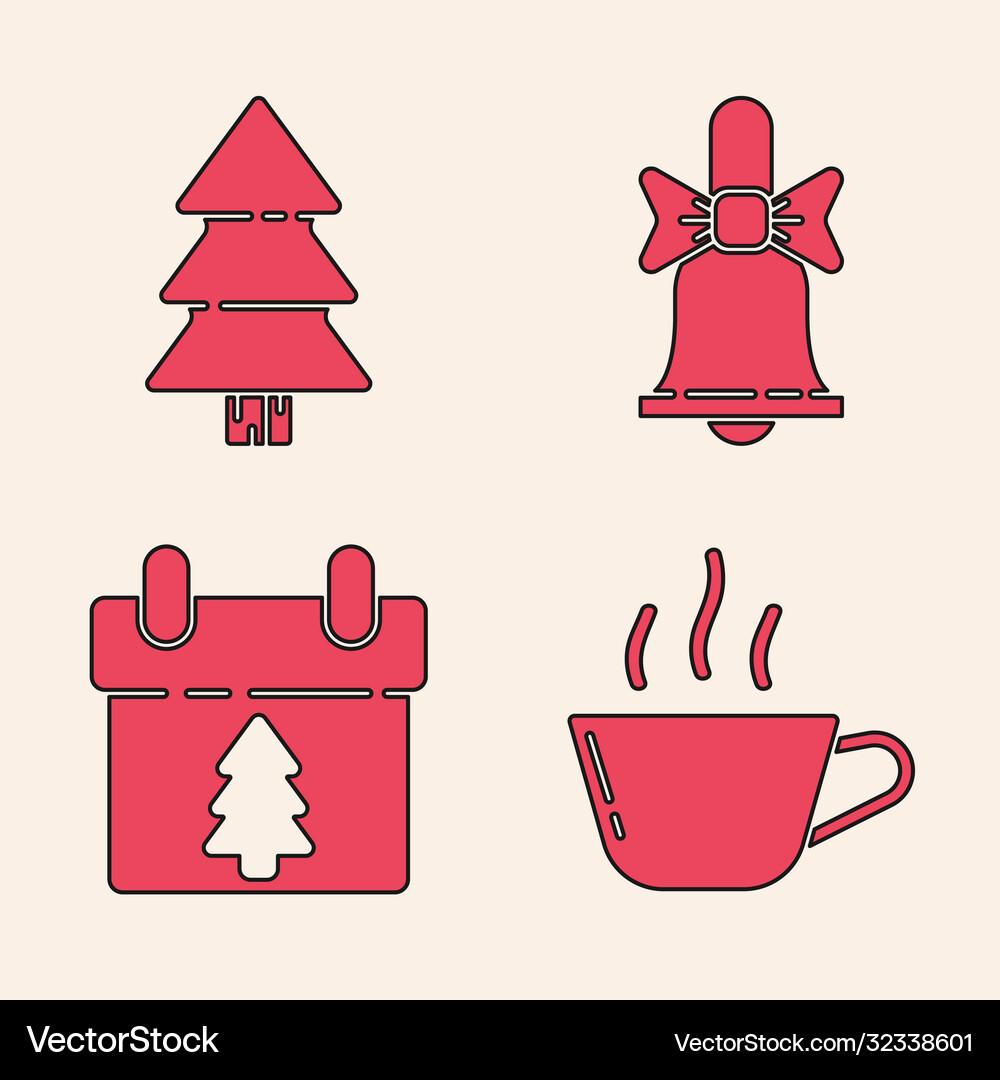 Set coffee cup christmas tree merry christmas Vector Image