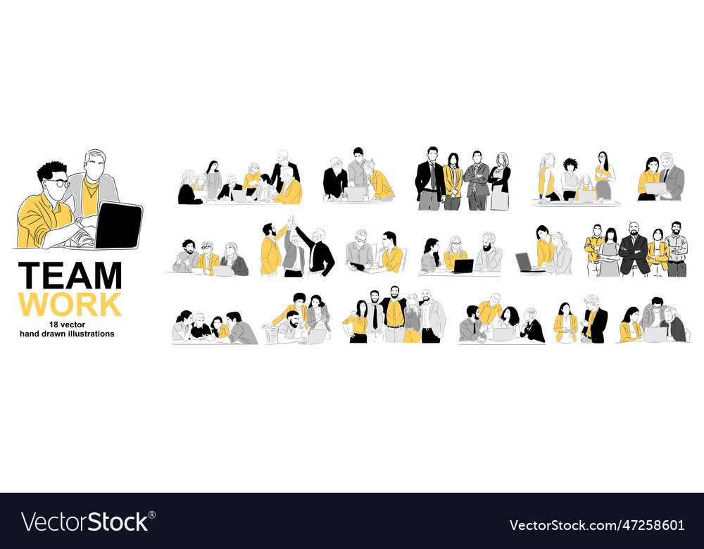 Team work business concept set Royalty Free Vector Image