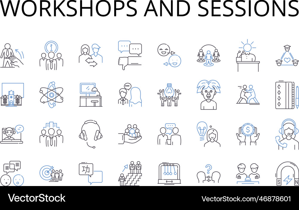 Workshops and sessions line icons collection Vector Image