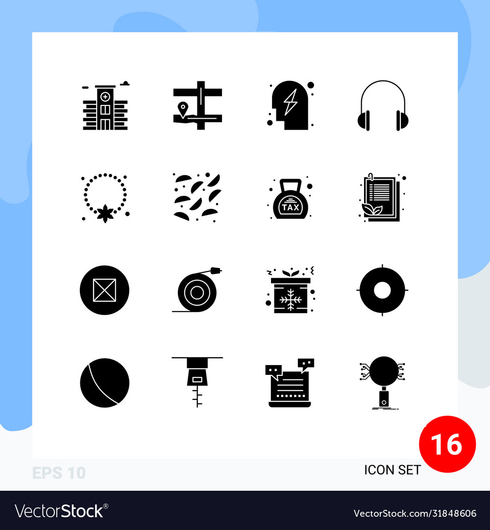 16 thematic solid glyphs and editable symbols of Vector Image