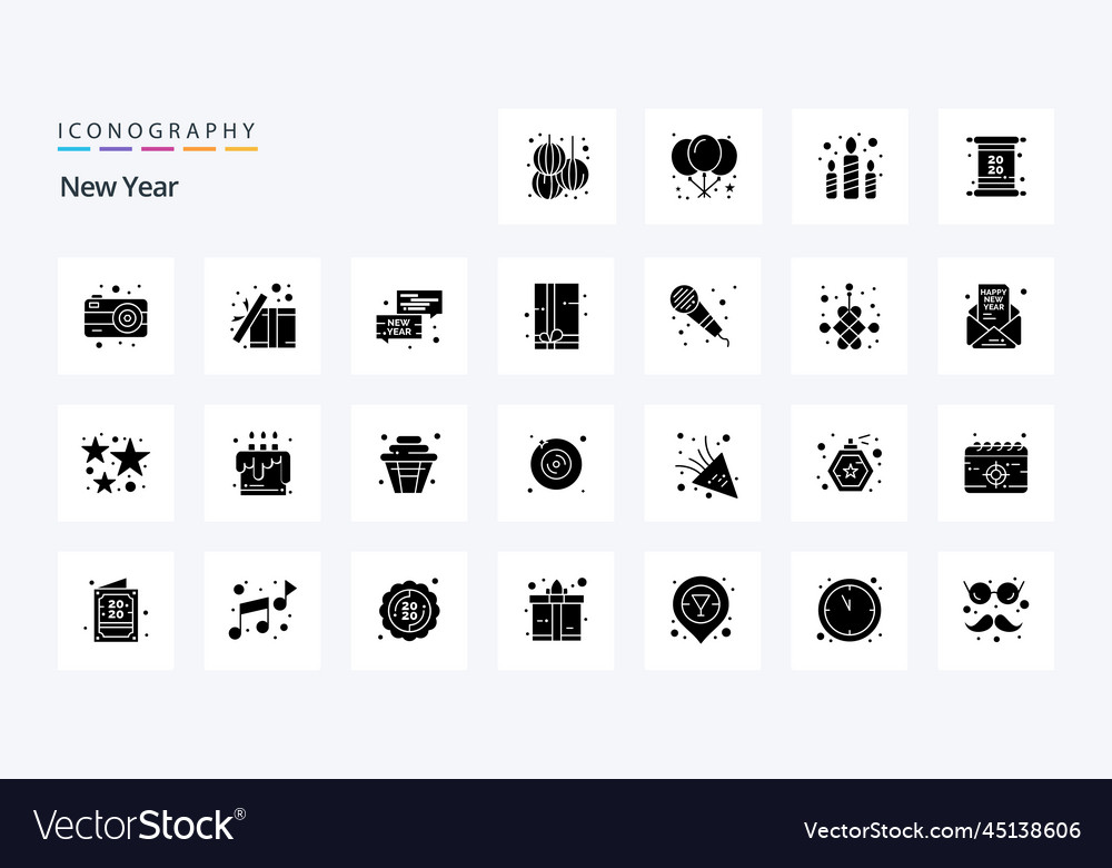 25 new year solid glyph icon pack Royalty Free Vector Image