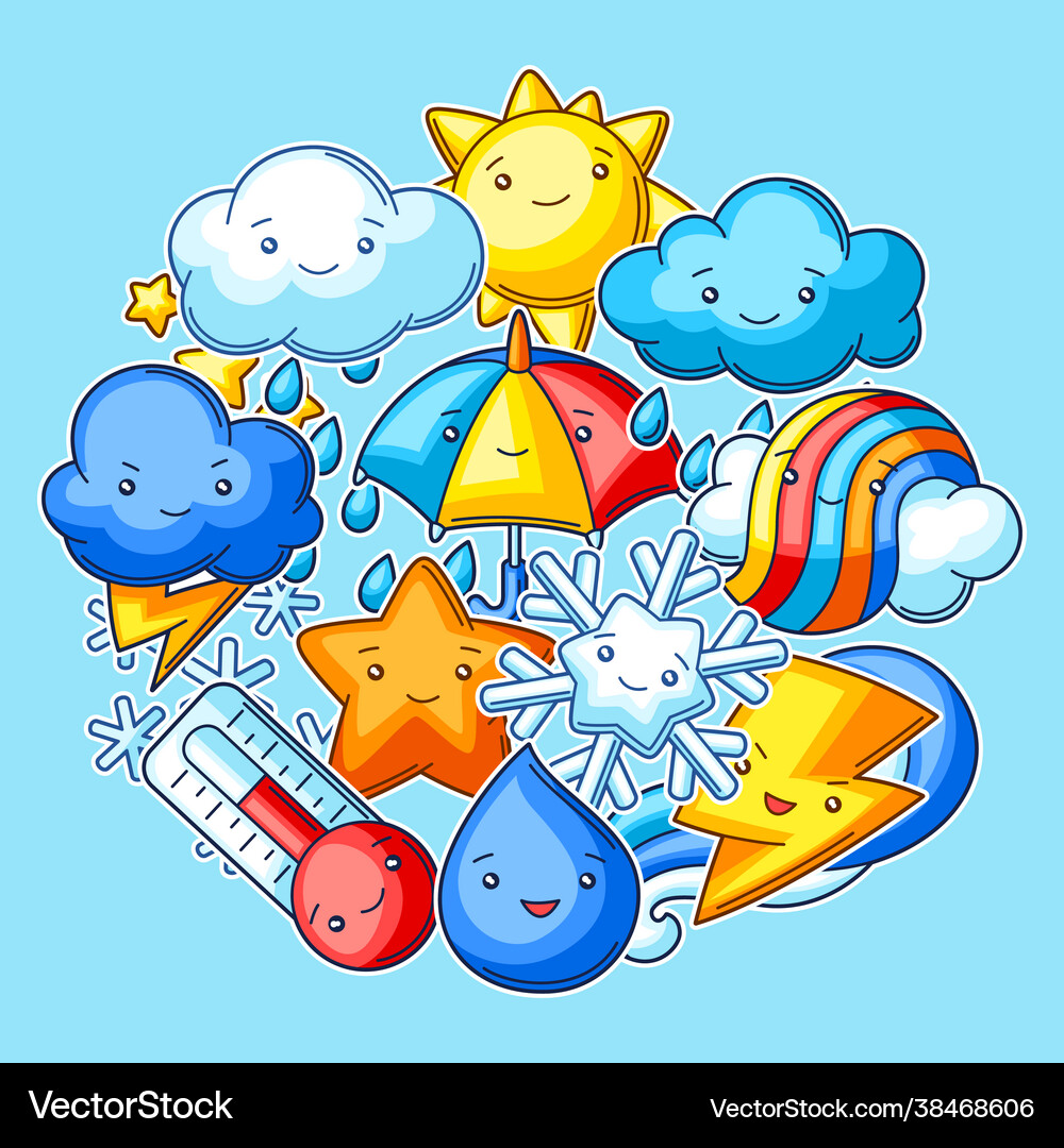 Background with cute kawaii weather items funny Vector Image
