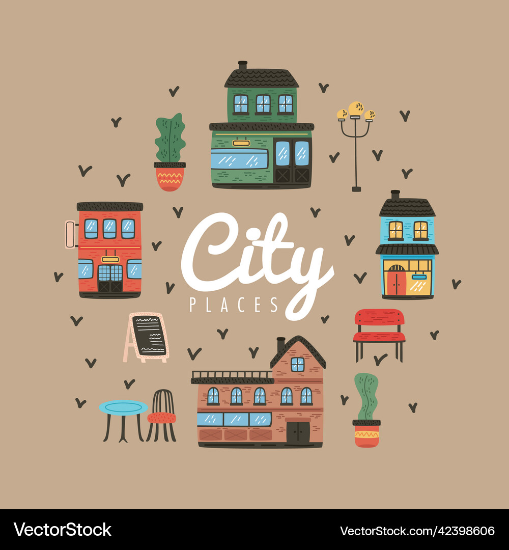 City lettering with places Royalty Free Vector Image