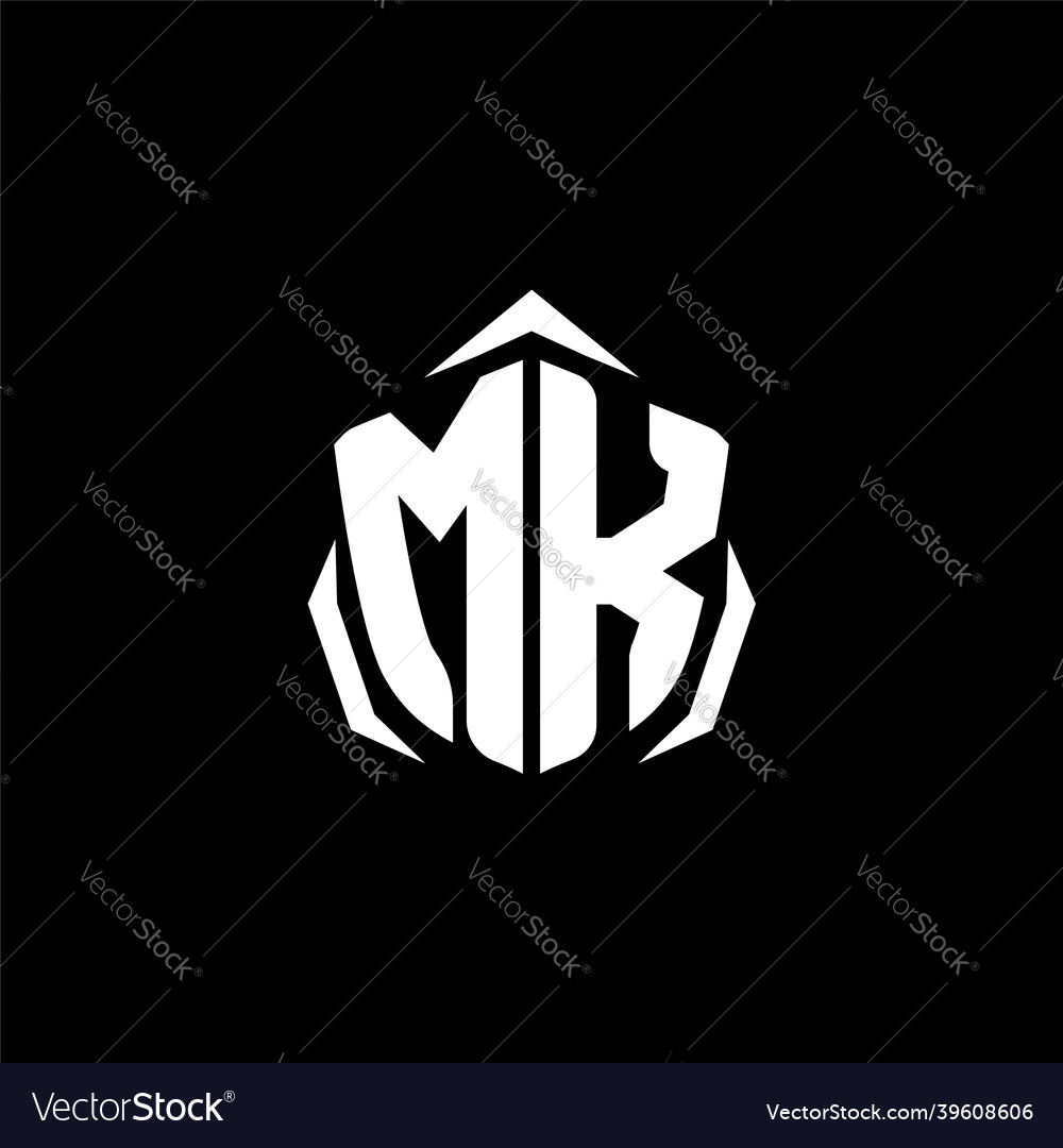 Mk monogram shield shape style Royalty Free Vector Image