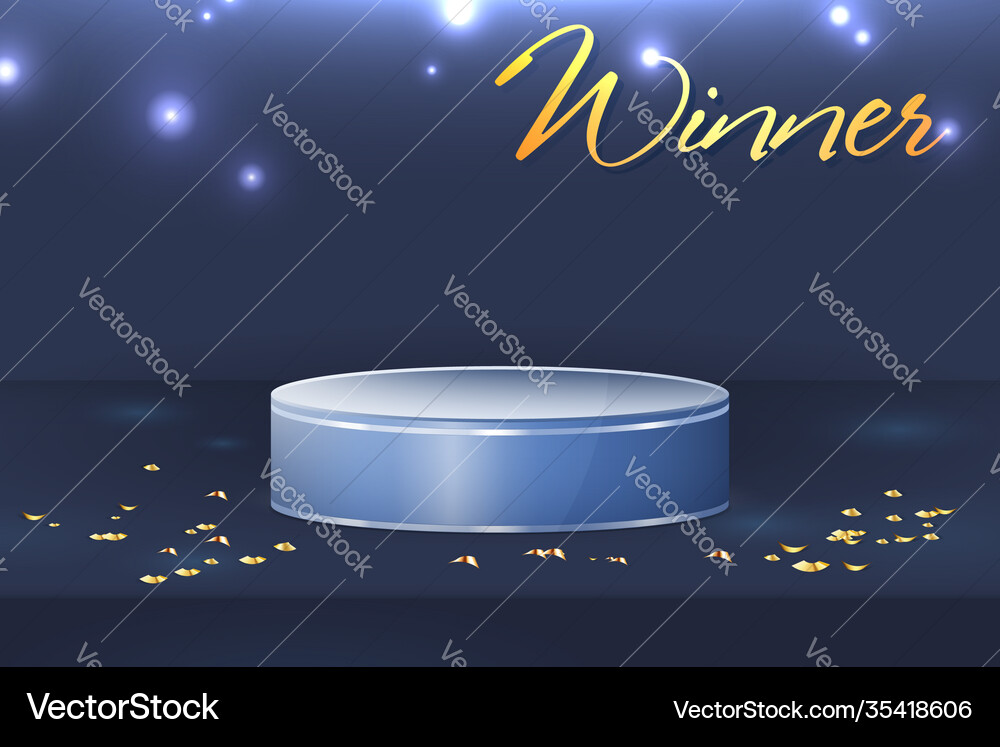 Round winner podium on bright blue background Vector Image