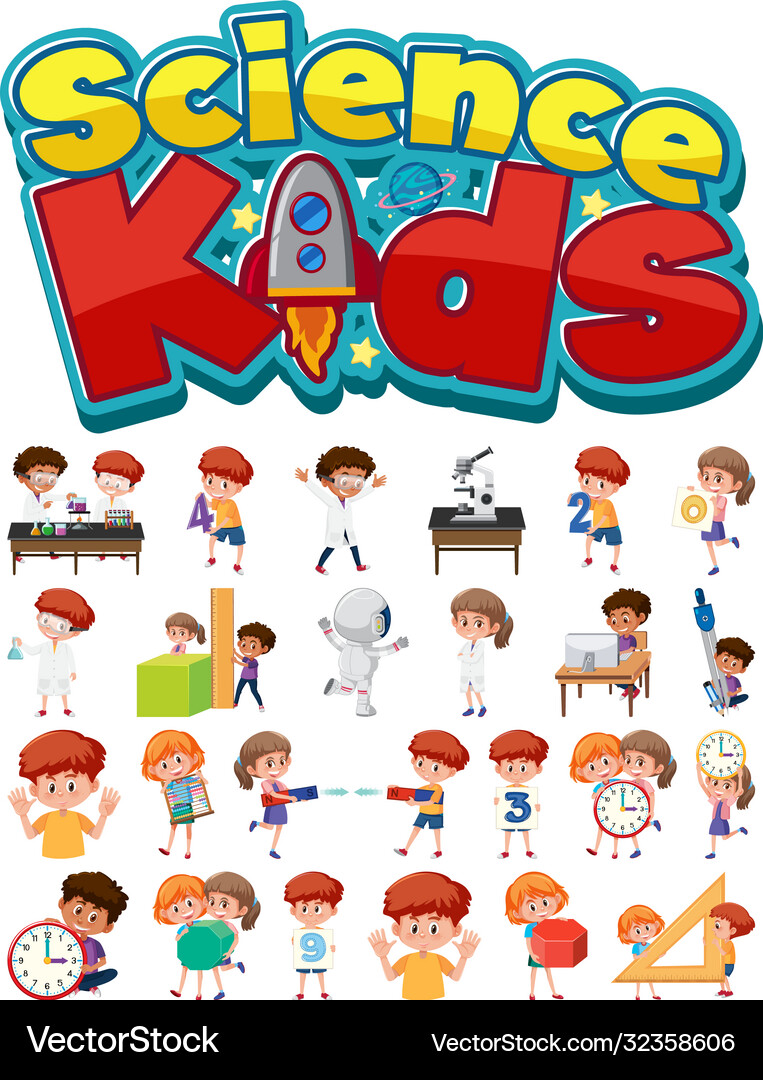 Science kids logo and set children Royalty Free Vector Image