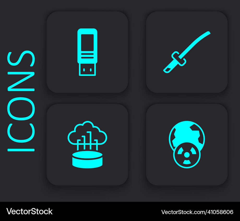 Set planet earth and radiation usb flash drive Vector Image