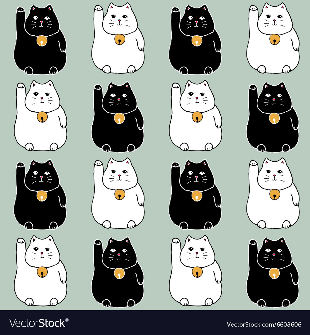 Sketch maneki neko seamless pattern Royalty Free Vector