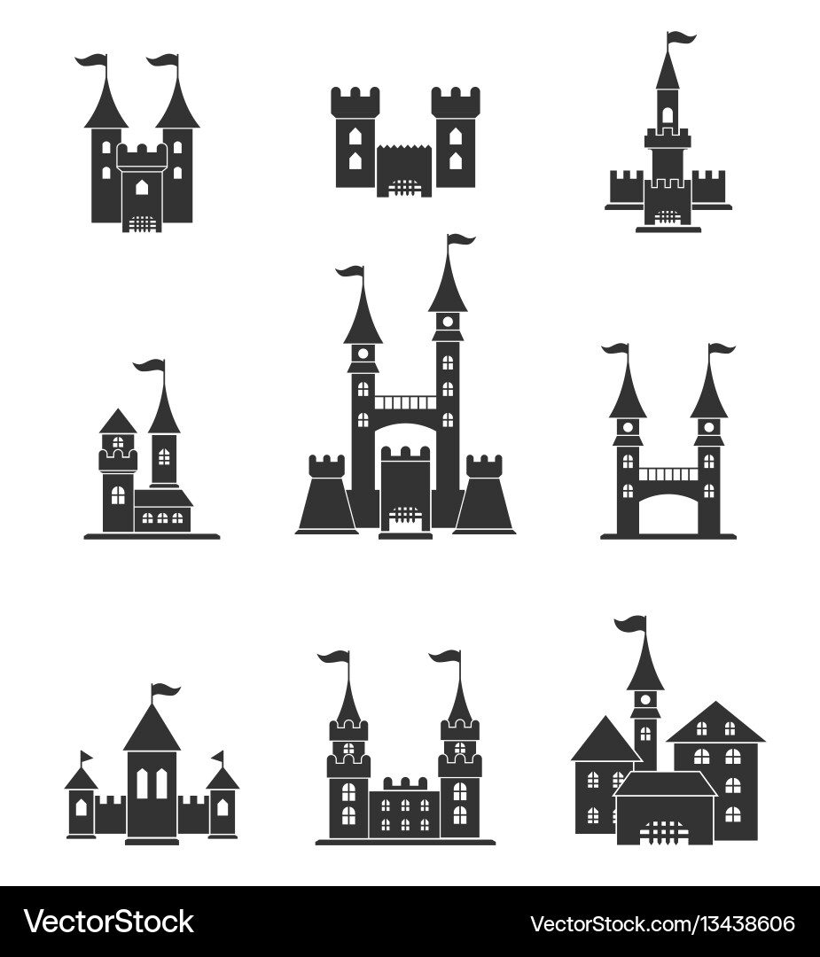 Towers and castles icons set Royalty Free Vector Image
