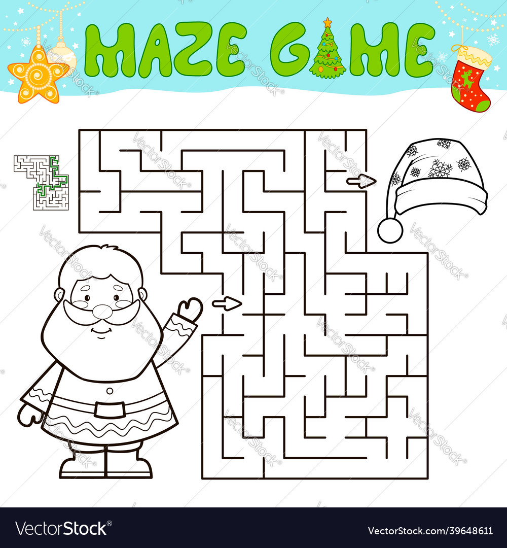 Christmas maze puzzle game for children outline Vector Image