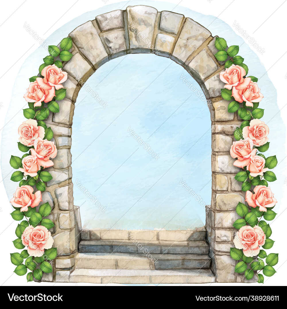 Watercolor elegant stone arch hand drawn Vector Image