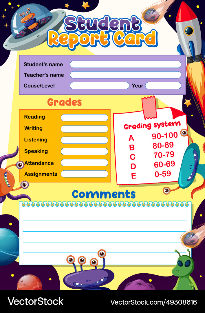 Alien-themed cartoon style teacher template Vector Image