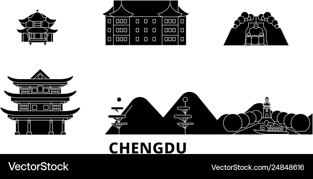 China chengdu flat travel skyline set Royalty Free Vector