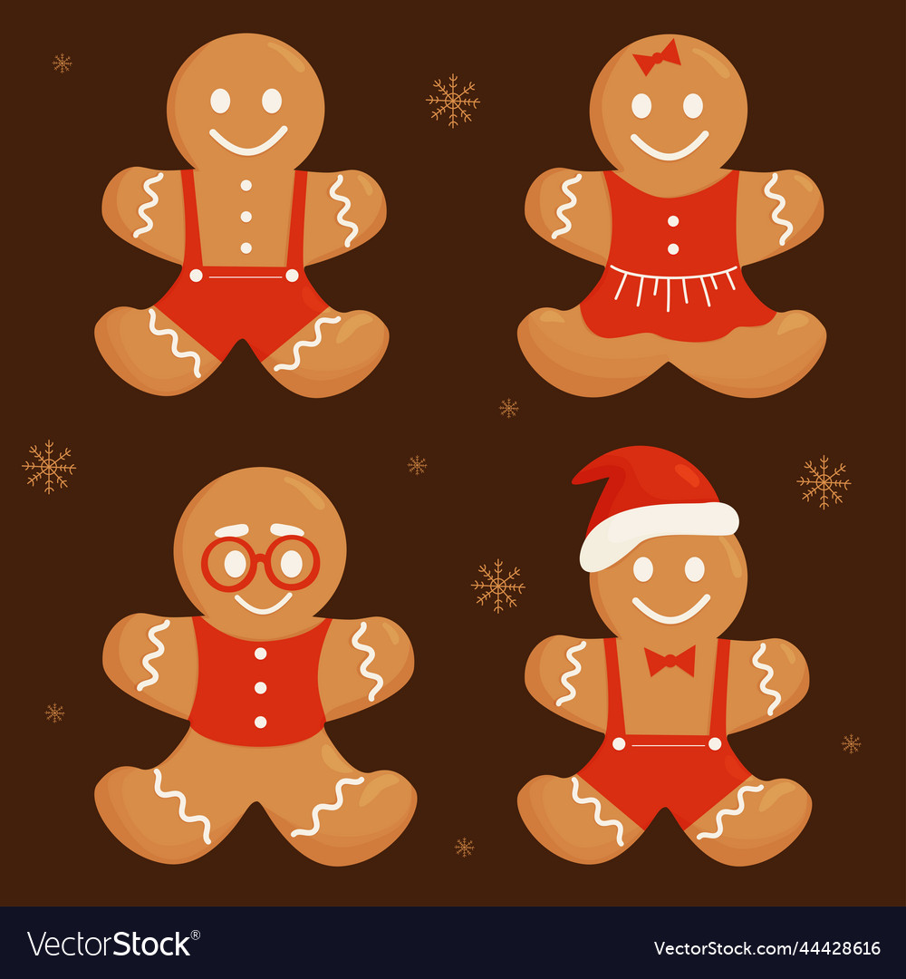 Cute christmas gingerbread mans and girl Vector Image