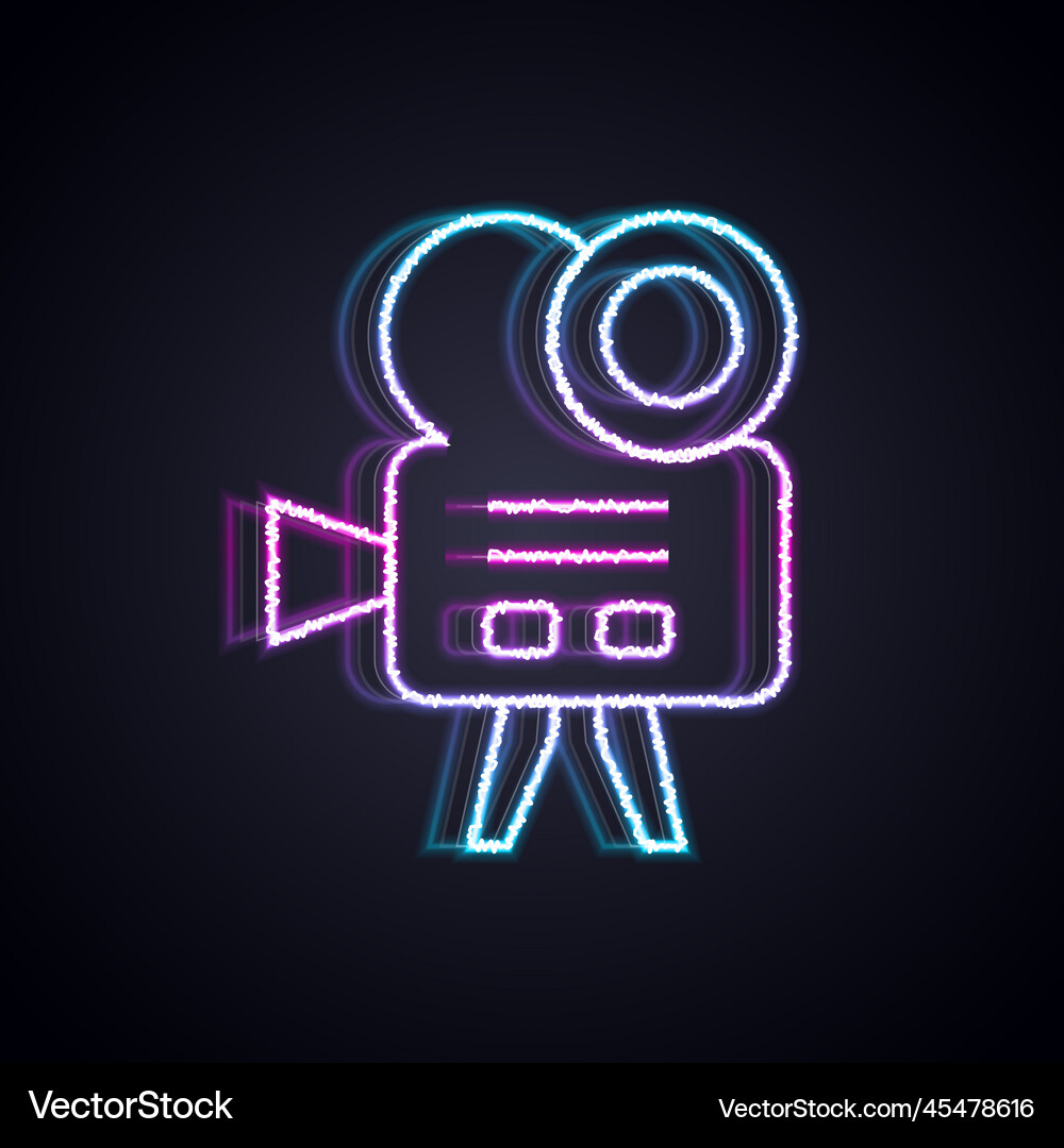 Glowing neon line retro cinema camera icon Vector Image