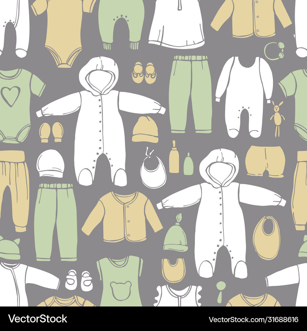 Hand drawn baby clothing seamless pattern Vector Image